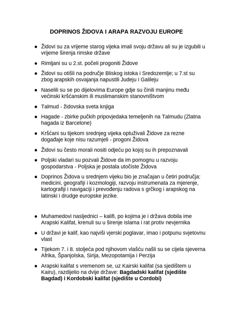 Doprinos Židova I Arapa Razvoju Europe | PDF
