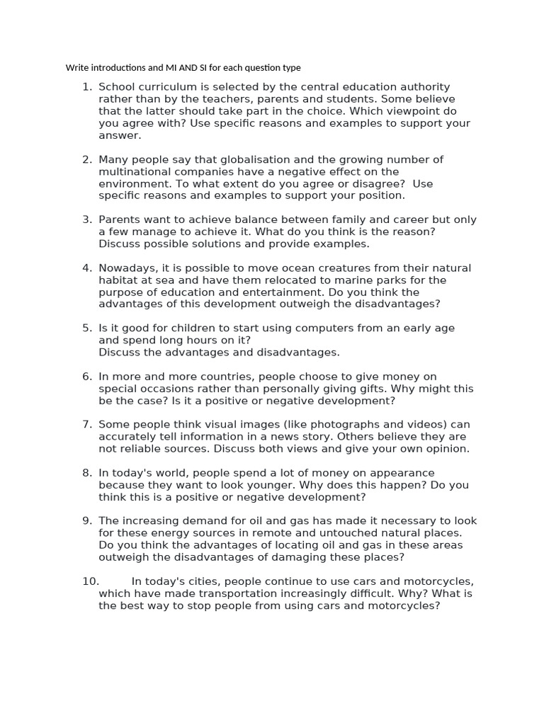 Write Introductions and MI and SI For Each Question Type | PDF | Career & Growth | Social Science