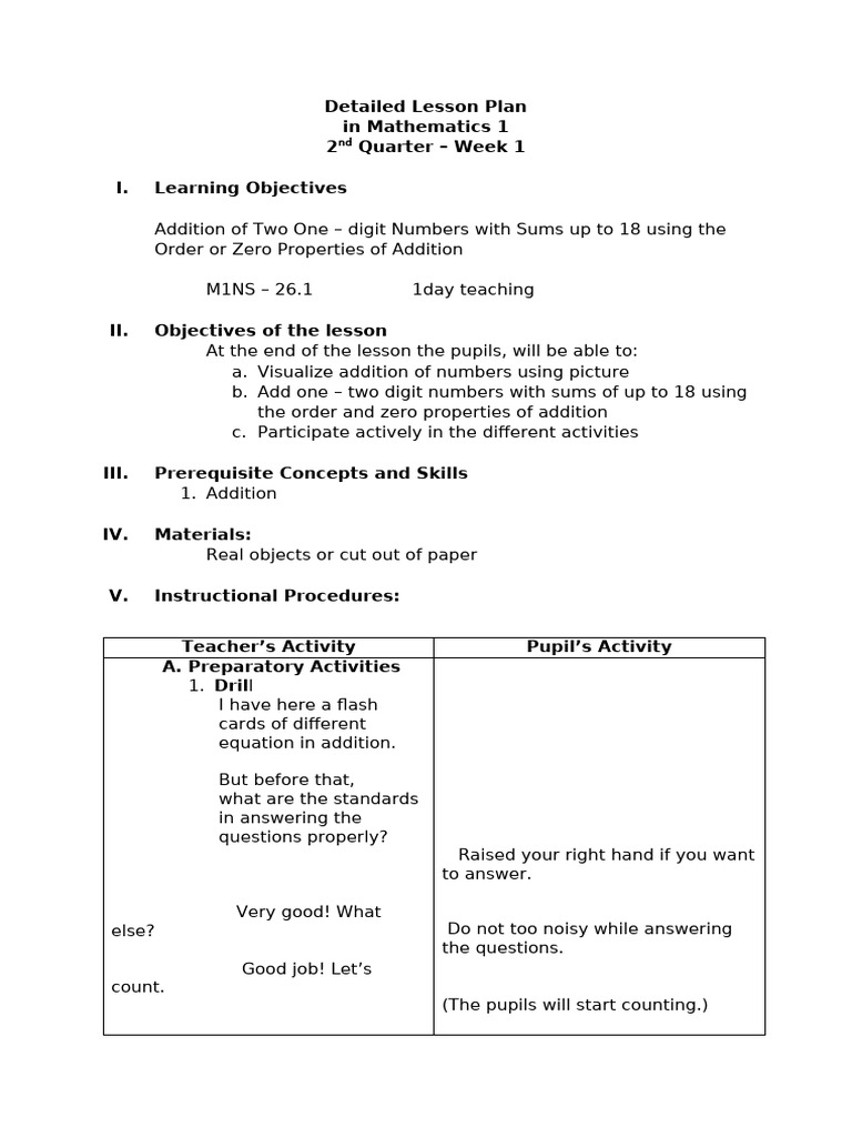 Math Addition Lesson Plan | PDF | Lesson Plan | Teachers