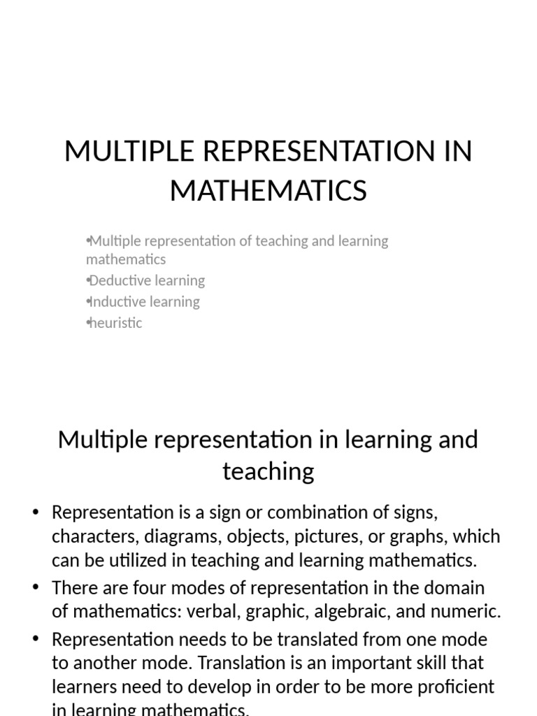 MULTIPLE REPRESENTATION IN MATHEMATICS | PDF | Mathematics | Inductive ...