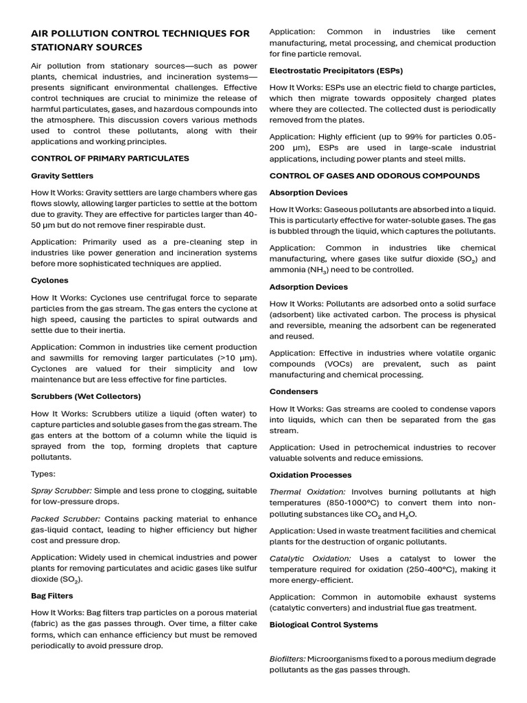 Air Pollution Control Techniques For Stationary Sources | PDF ...