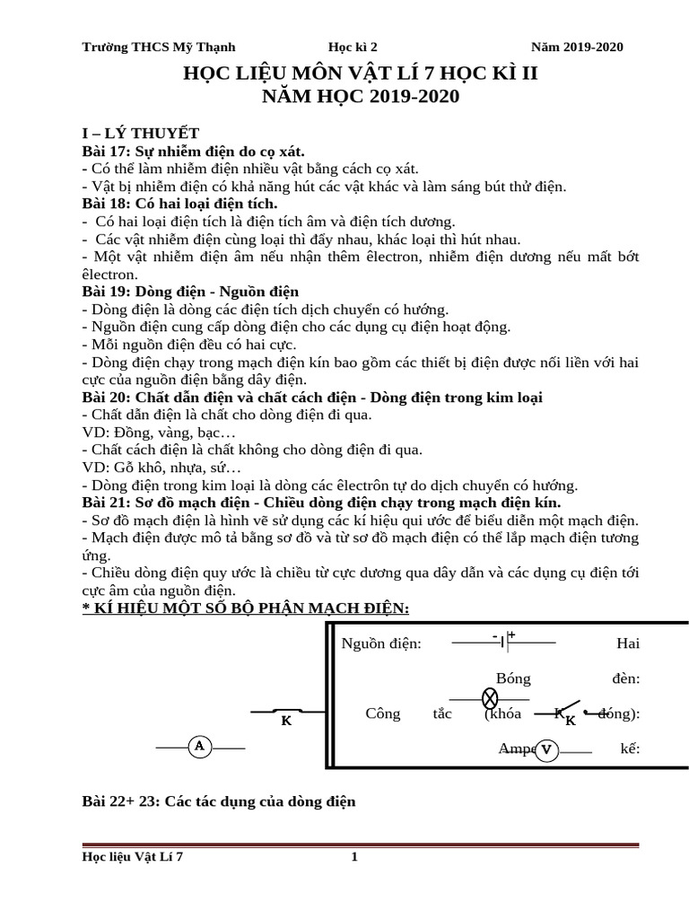 Hoc Lieu Mon Vat Li 7 Hkii 2019 2020 | PDF