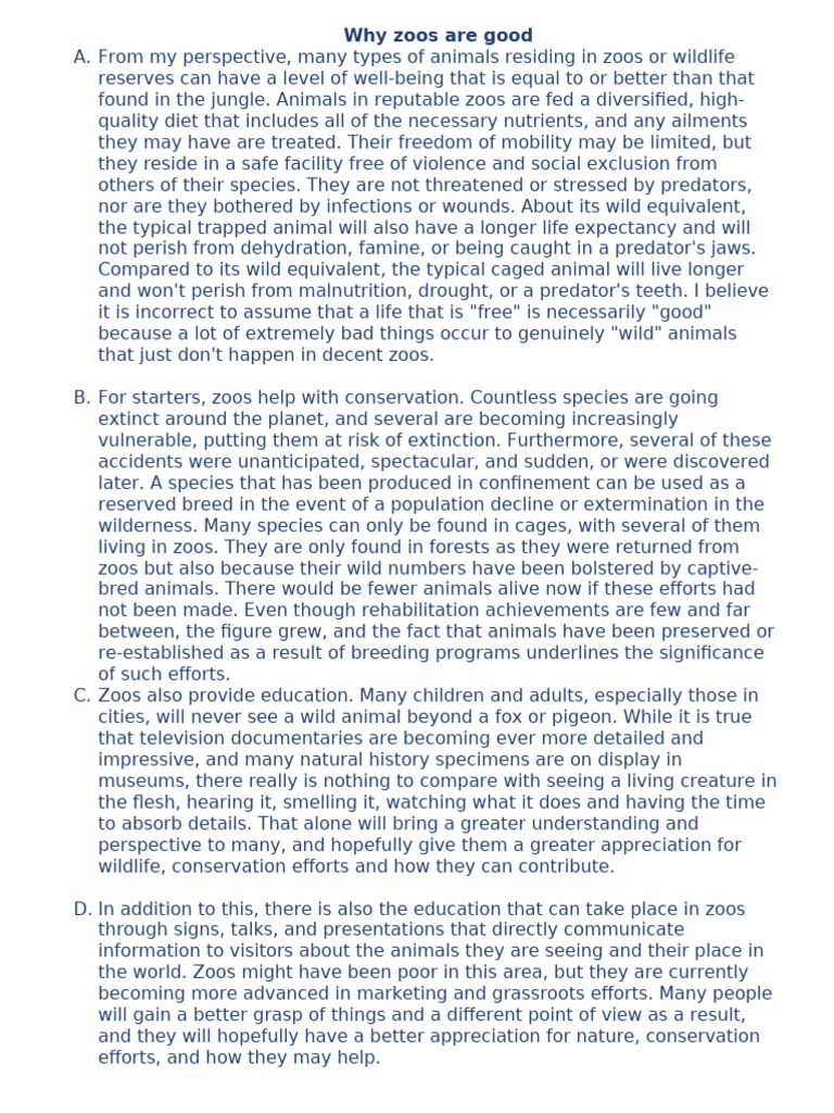 Why Zoos Are Good | PDF | Zoo | Wildlife