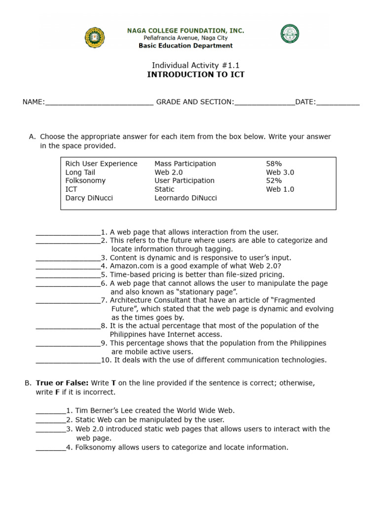 G11-Individual Activity #1.1 | PDF | World Wide Web | Internet & Web