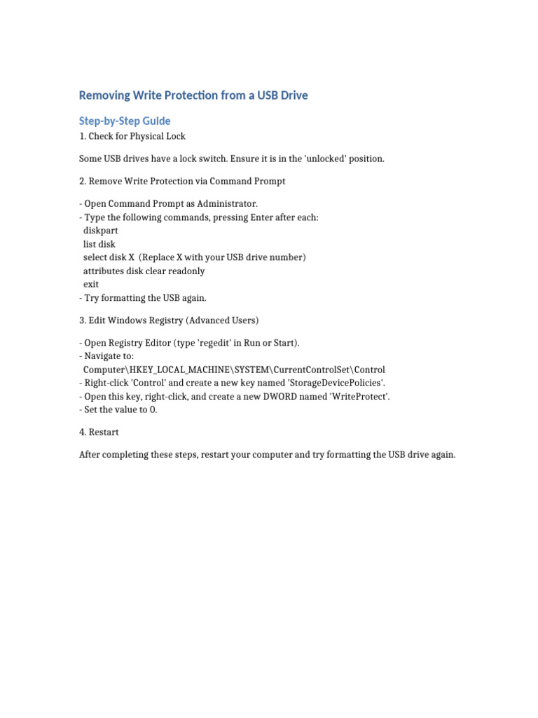 Removing Write Protection From USB Drive | PDF