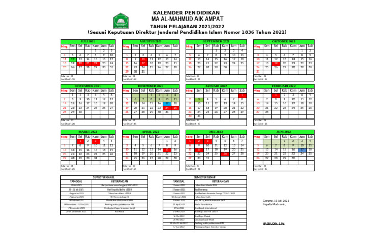 Kalender Pendidikan 2021-2022 | PDF