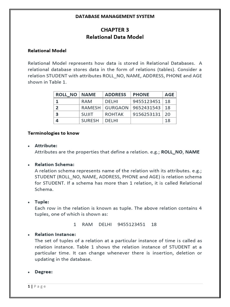 BCA III DBMS Notes Chapter 3 | PDF | Relational Model | Relational Database