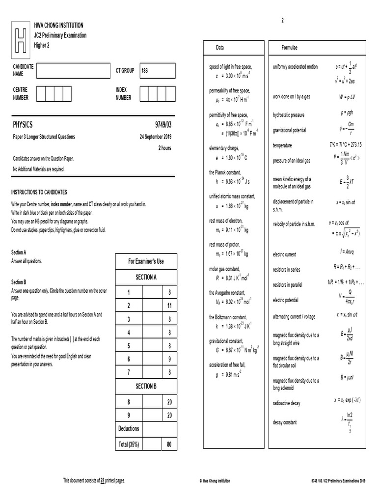 2019 HCI Prelim H2 Physics 9749 P3 | PDF | Electronvolt | Gases
