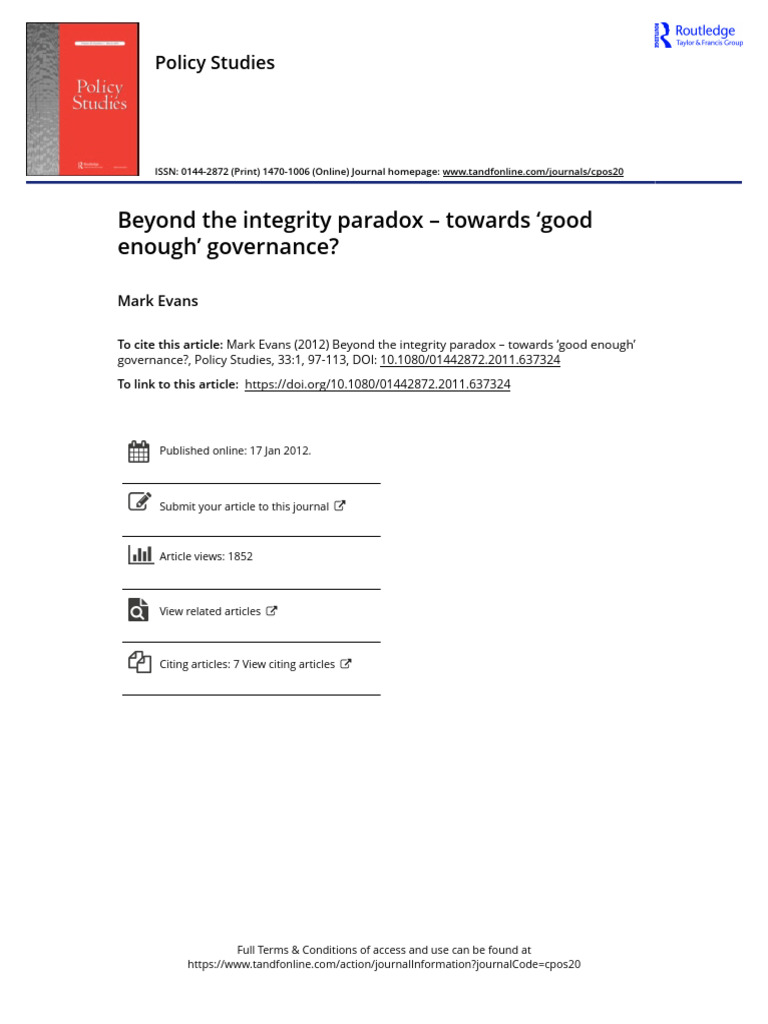 Good Enough Governance: Integrity in Public Administration | PDF ...