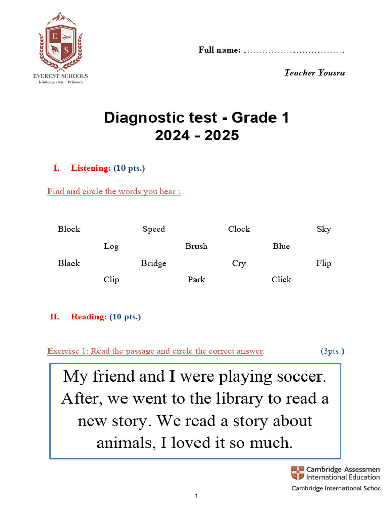 english Diagnostic test | PDF | English Language | Language Families