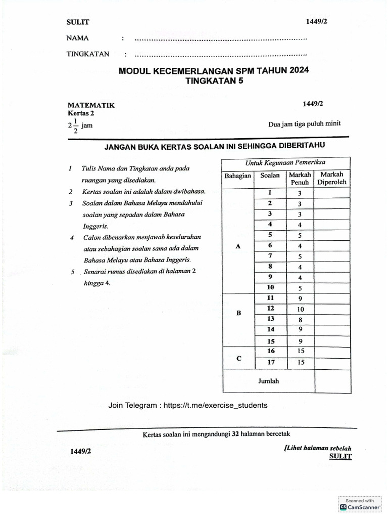 Kertas Trial Maths K2 2024 SPM Muar JHR | PDF