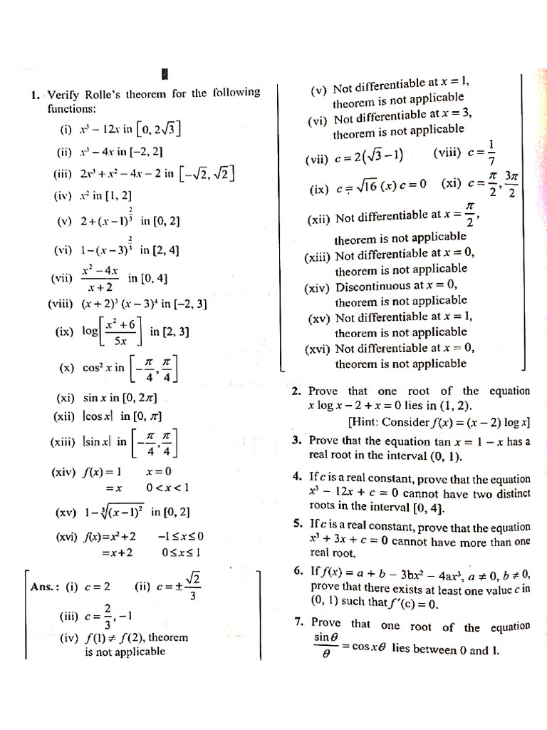 Rolle's Theorem Unsolved Problems | PDF