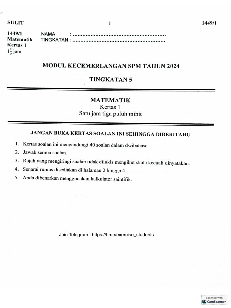 Kertas Trial Maths K1 2024 SPM Muar JHR | PDF | Wellness