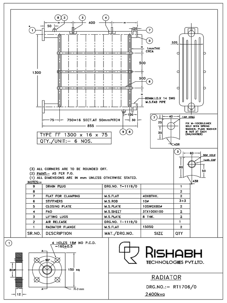 2400 Kva Rt1706 - Radiator Drawing | PDF