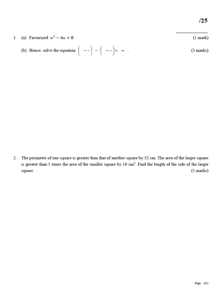 Form 4 Mathematics Quiz 1 | PDF | Quadratic Equation | Mathematics