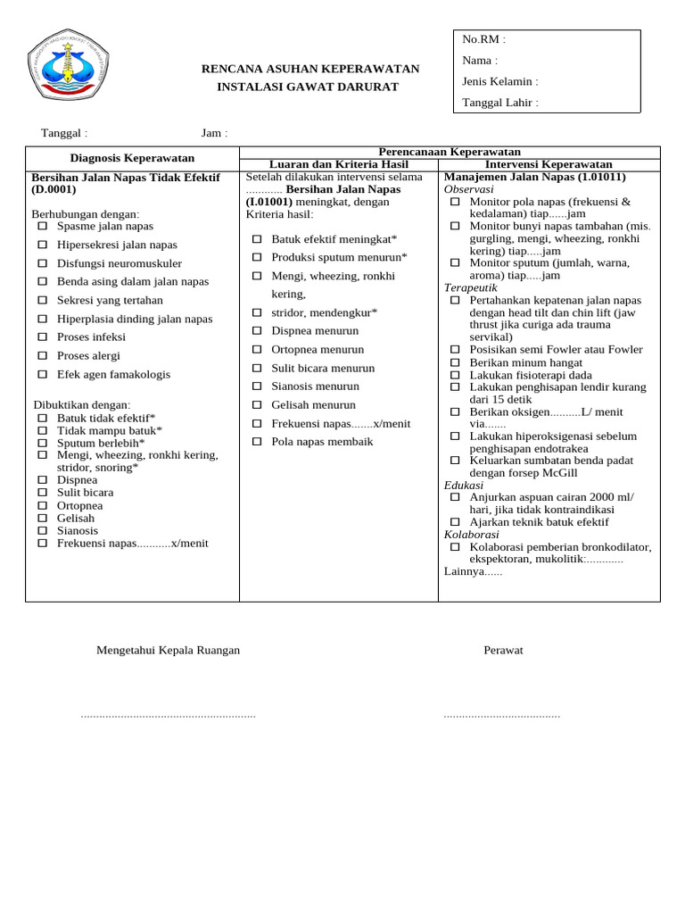 Rencana Asuhan Keperawatan PJ-1 | PDF