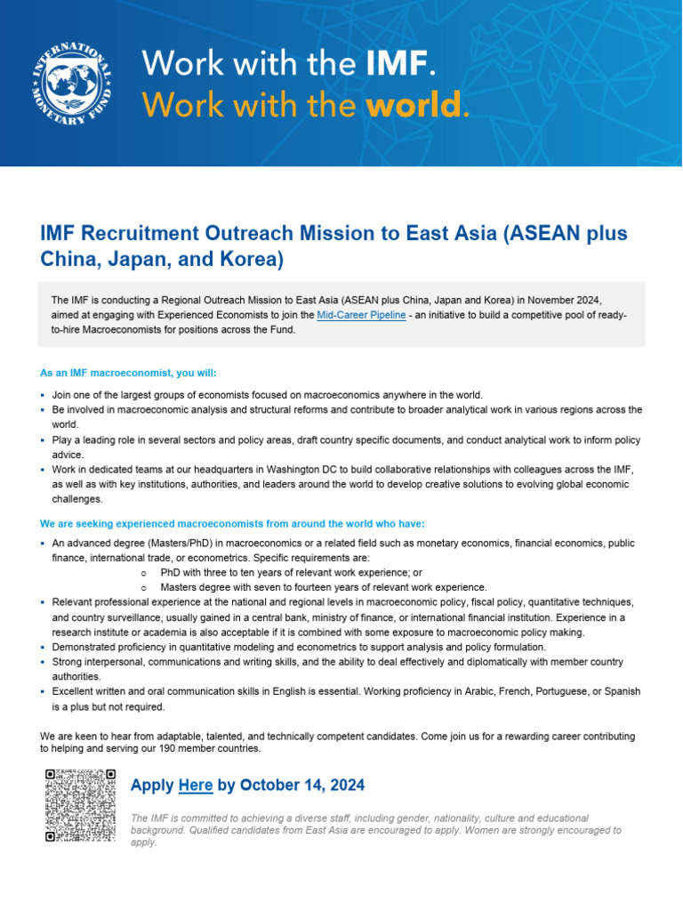 IMF Recruitment-Campaign Flyer ASEAN+ 2024 | PDF | Macroeconomics ...