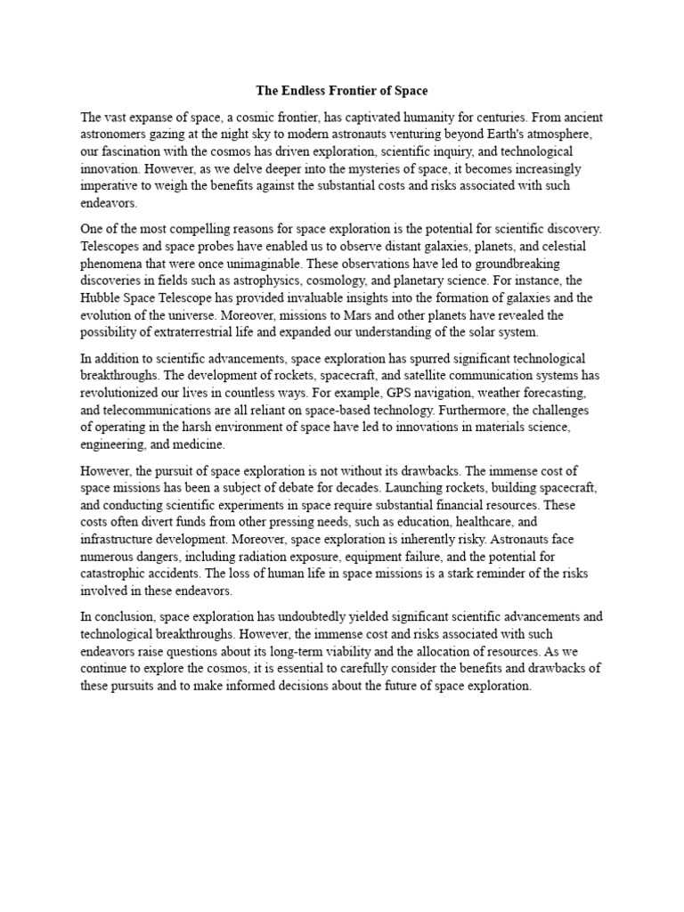 The Endless Frontier of Space Expository Essay | PDF | Space ...
