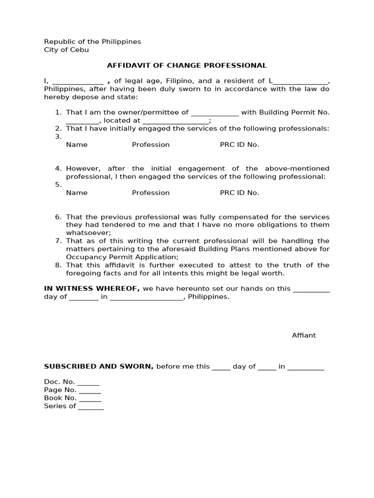 Affidavit of Change Professional | PDF