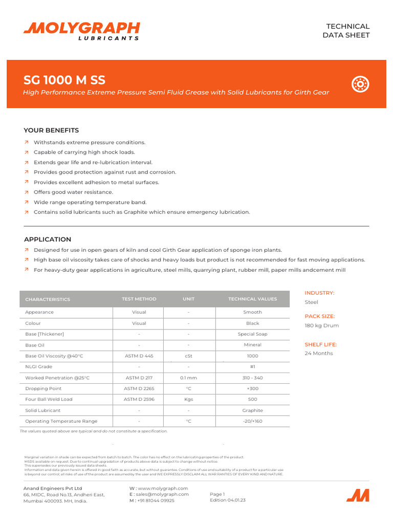 SG 1000 M SS | PDF | Lubricant | Materials