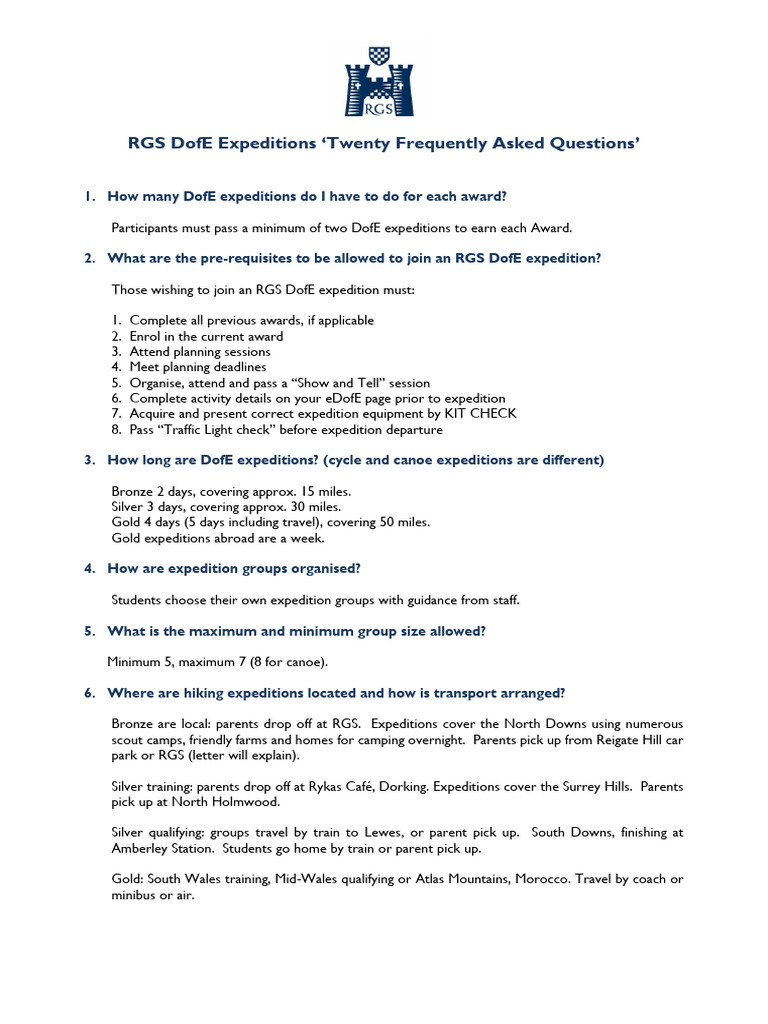 Dofe Expedition Information Faqs March 2015 | PDF | Water