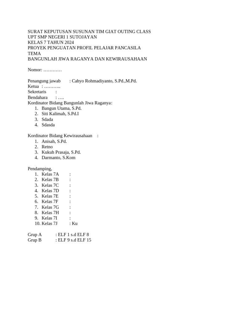 Surat Keputusan Tim Outing Class | PDF | Perjalanan