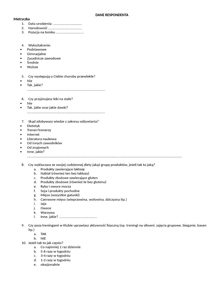 Ankieta Koło | PDF