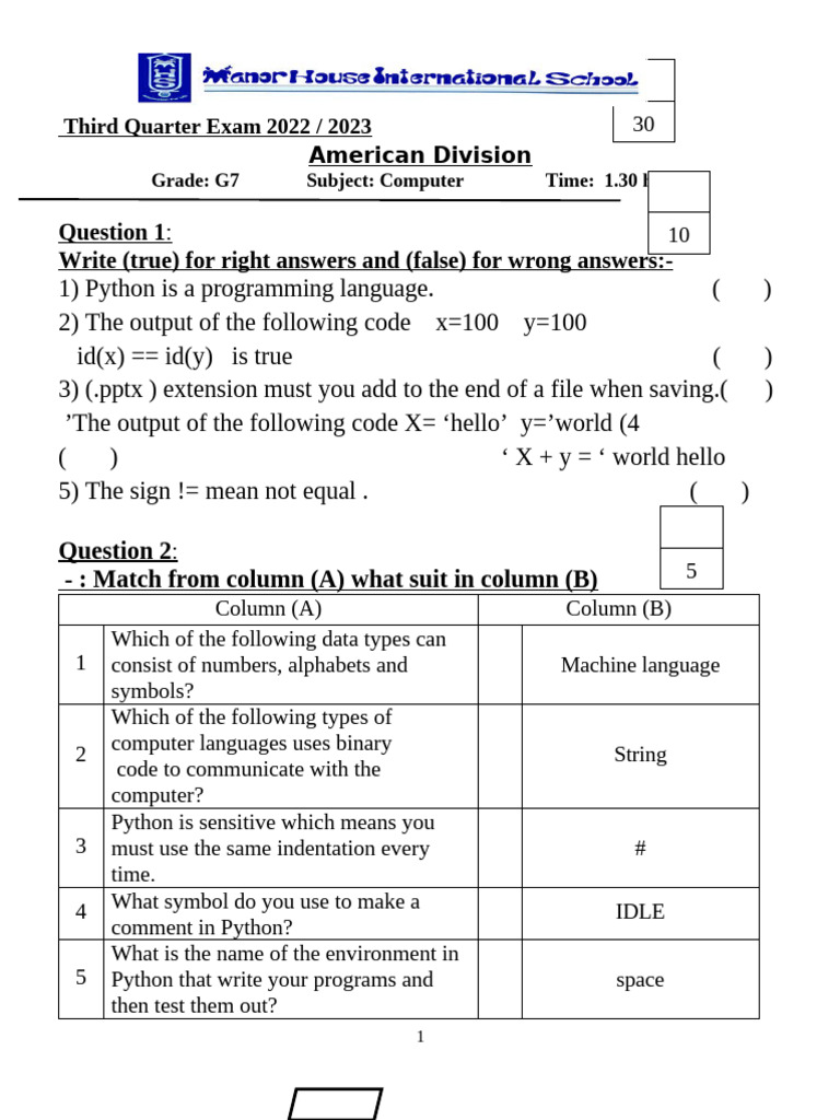 Grade 7 Q3 | PDF | Python (Programming Language) | Data Type