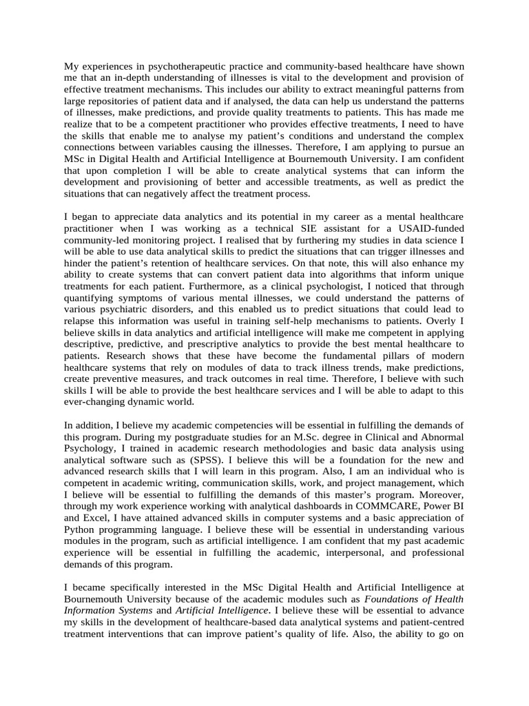 Data analytics personal statement copy | PDF | Health Care | Intelligence