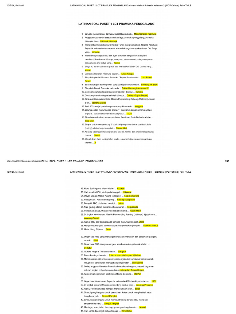 LATIHAN SOAL PAKET 1 LCT PRAMUKA PENGGALANG - Imam Malik Al Asbaki - Halaman 3 - PDF Online ...
