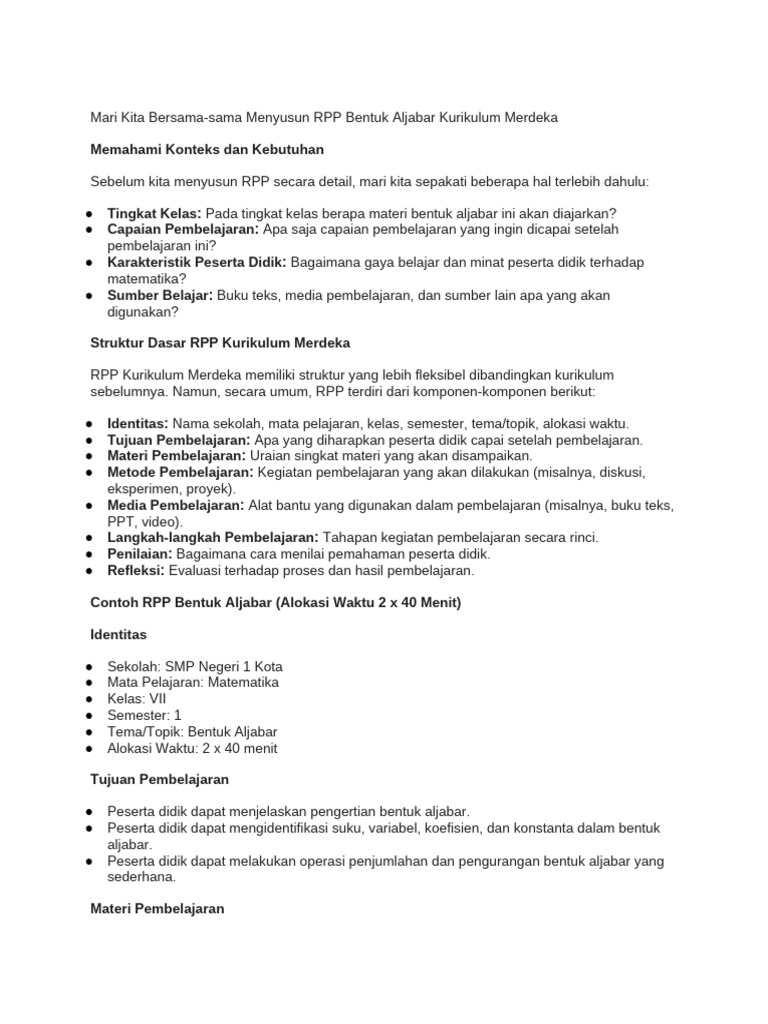 Berikan Saya RPP Kurikulum Merdeka Materi Bentuk... | PDF | Karier ...