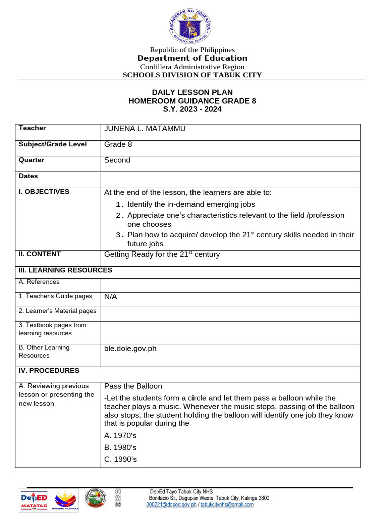 DLP-HOMEROOM-GUIDANCE Grade 8 Q3 Module 9 | PDF | Teachers | Learning