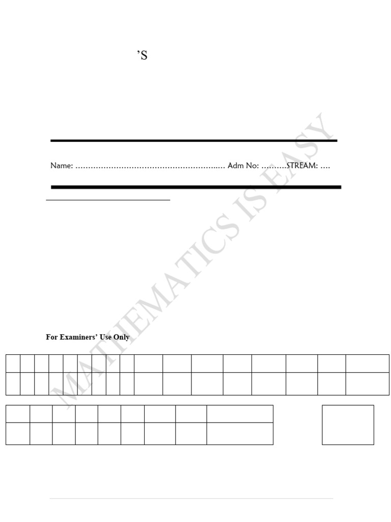 Mathematics Form 1 End of Term 2 Exam | PDF | Area | Density