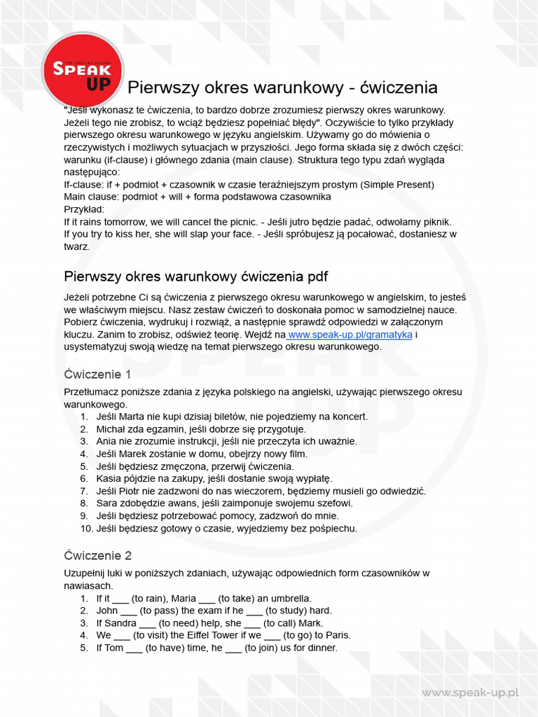 Cwiczenia Pierwszy Okres Warunkowy | PDF