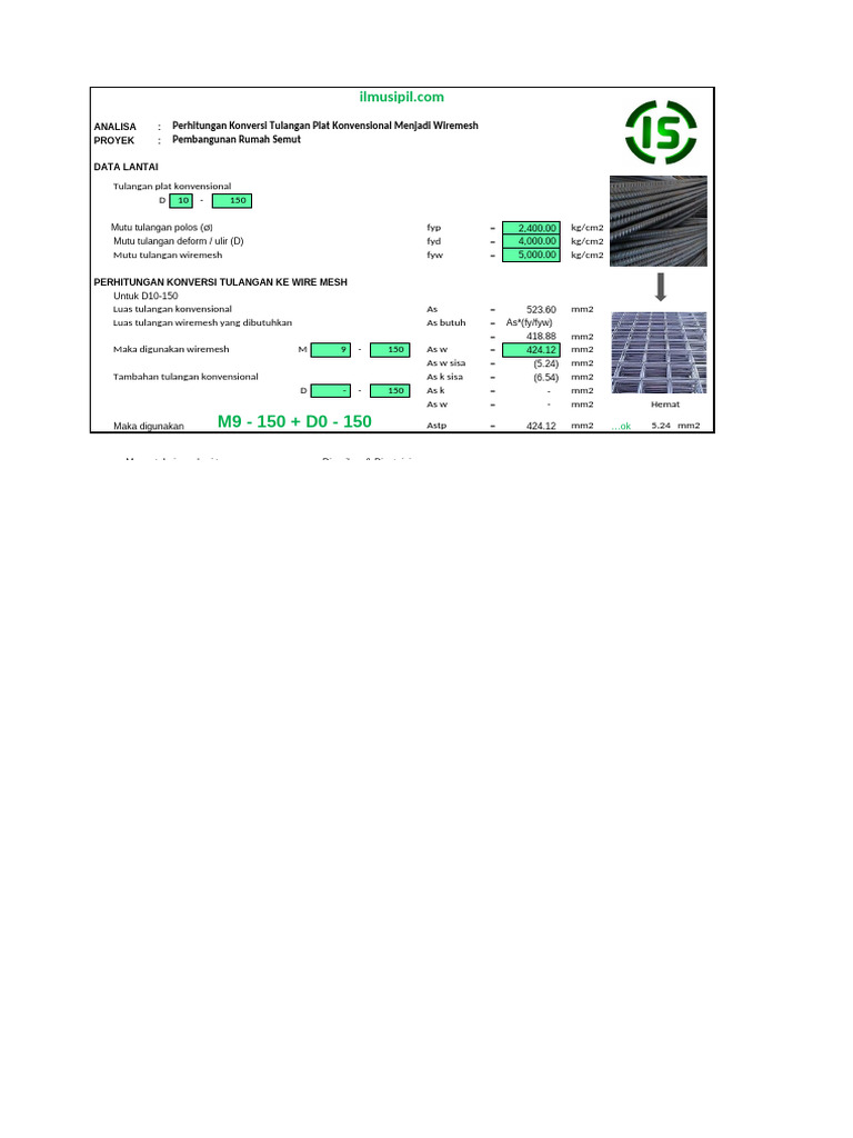 Konversi Besi Tulangan Ke Wire Mesh | PDF