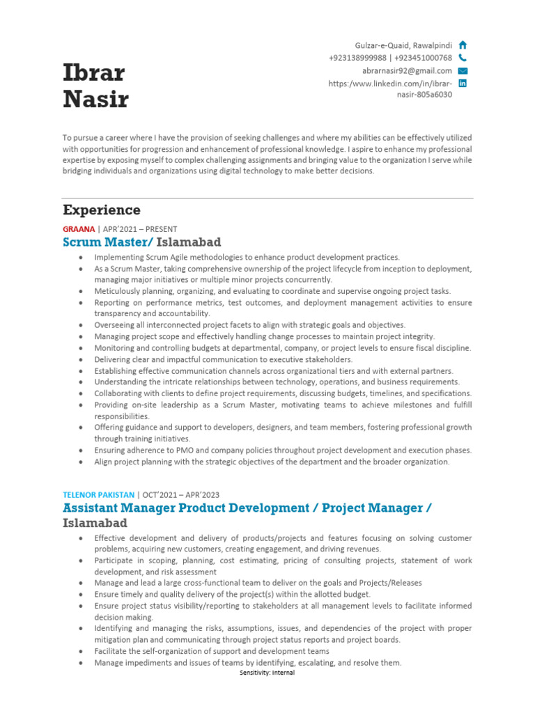 Ibrar Nasir CV_SM_SL | PDF | Scrum (Software Development) | Business