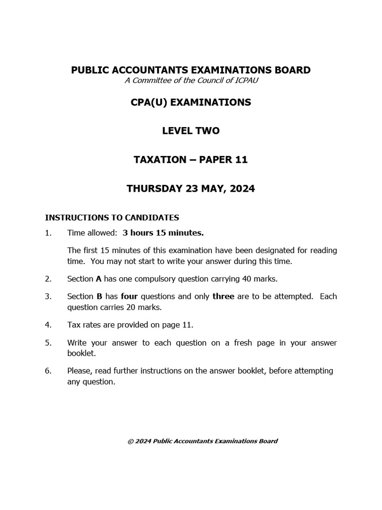 CPA Paper 11 Taxation MAY | PDF | Taxes | Customs