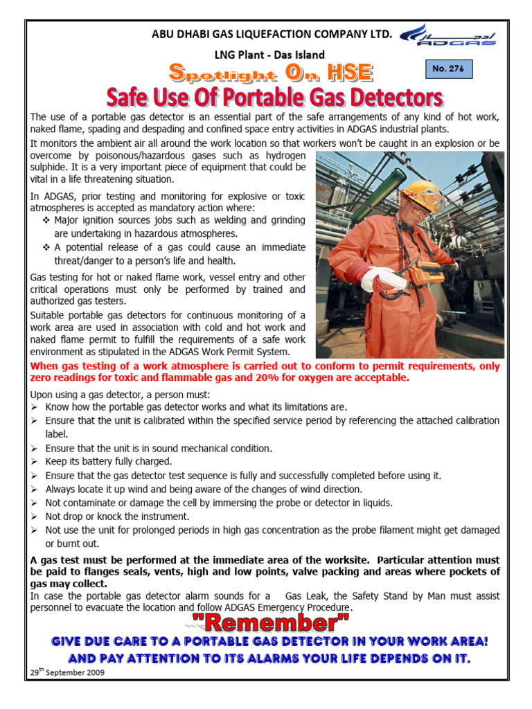 276.Safe Use of Portable Gas Detectors | PDF | Gases | Safety