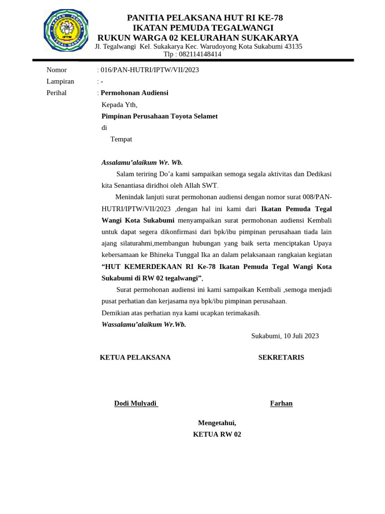 Surat Audiensi rw02 | PDF