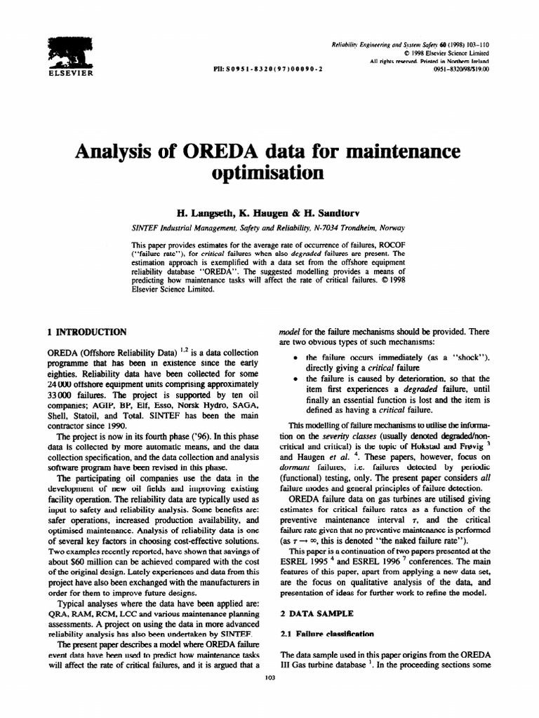 1998 - Langseth, H. Et Al. - Analysis of Oreda Data For Maintenance ...