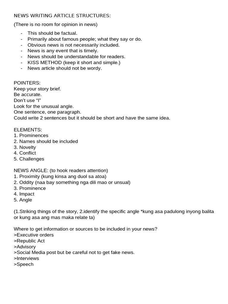 News Writing Article Structures | PDF | Grammar | Linguistics