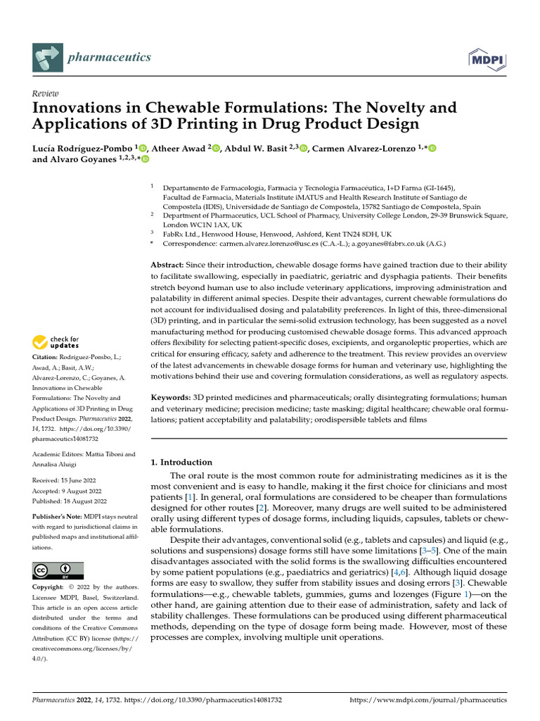 Innovation in chewable formulations pharmaceutics-14-01732-v2 | PDF ...