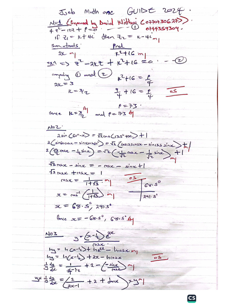 Jjeb math one guide 2024 (section A) | PDF