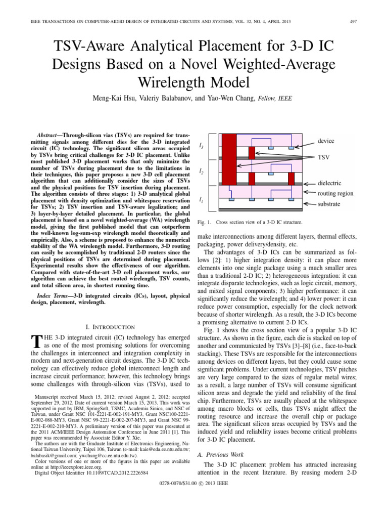 TSV-Aware Analytical Placement For 3-D IC Designs Based On A Novel ...