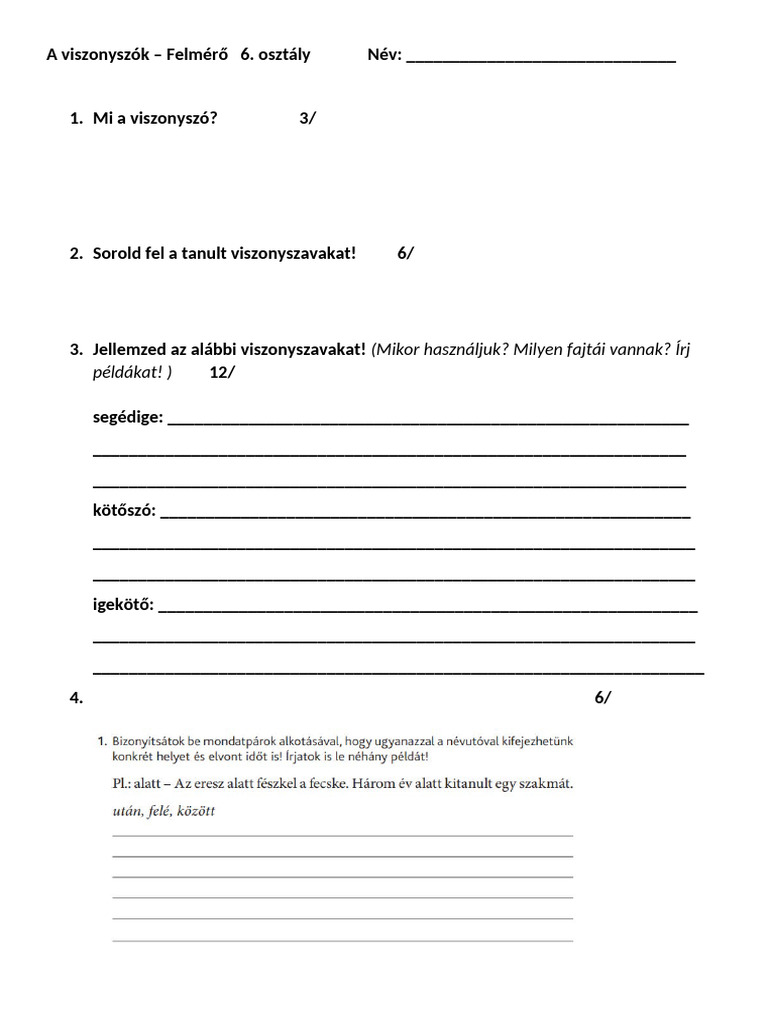 Dolgozat 6. - Viszonyszók | PDF