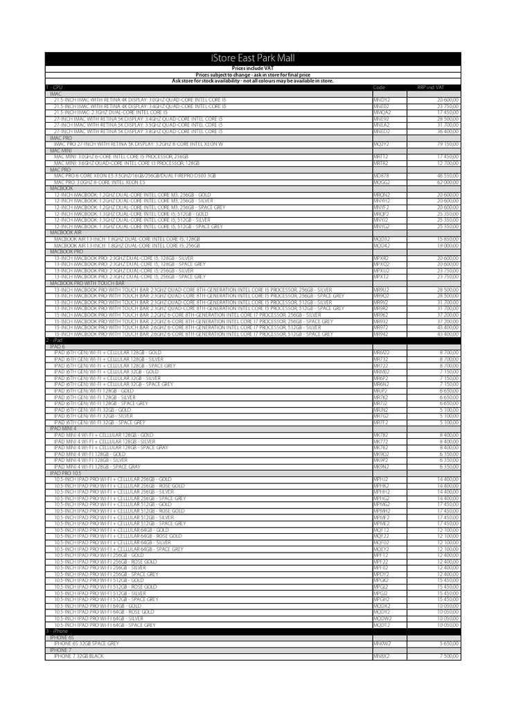Istore East Park Mall Price List | PDF | Multi Core Processor | Apple ...