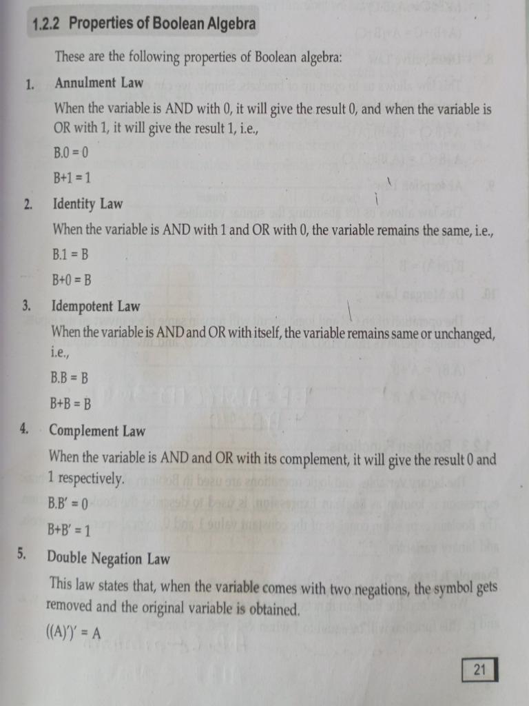 Properties of Boolean Algebra | PDF