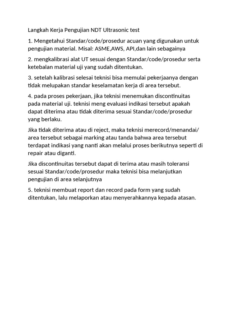 Prosedur Pengujian NDT Ultrasonik | PDF