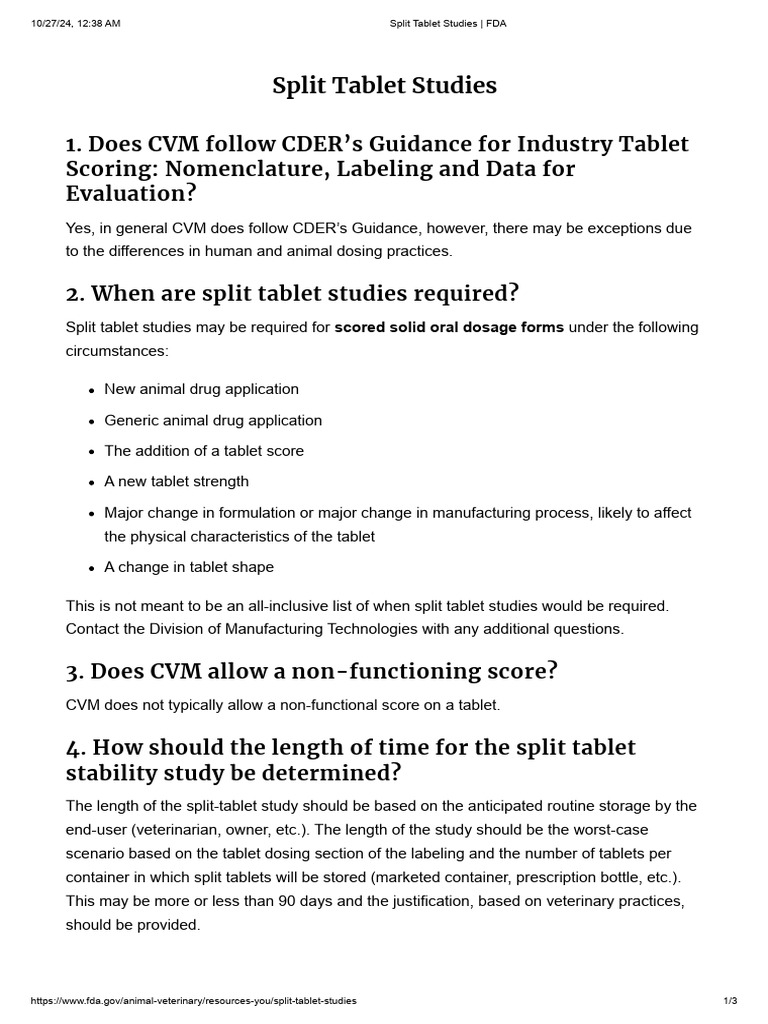 Split Tablet Studies - FDA | PDF | Tablet (Pharmacy) | Food And Drug ...