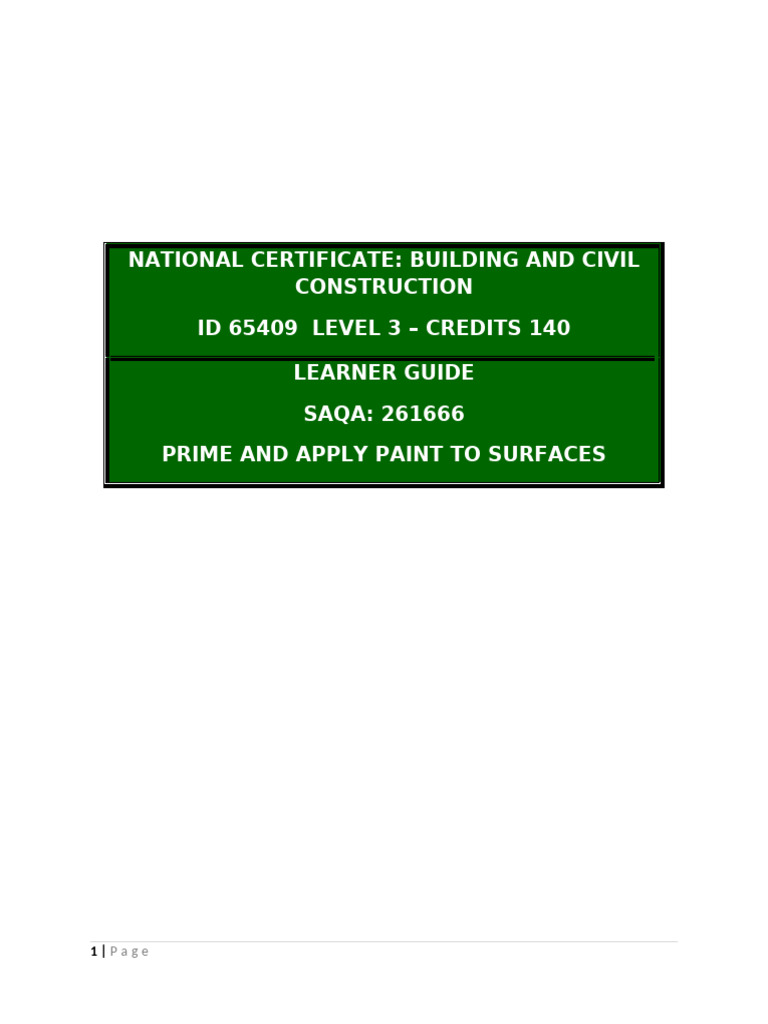 SAQA - 261666 - Learner Guide | PDF | Paint